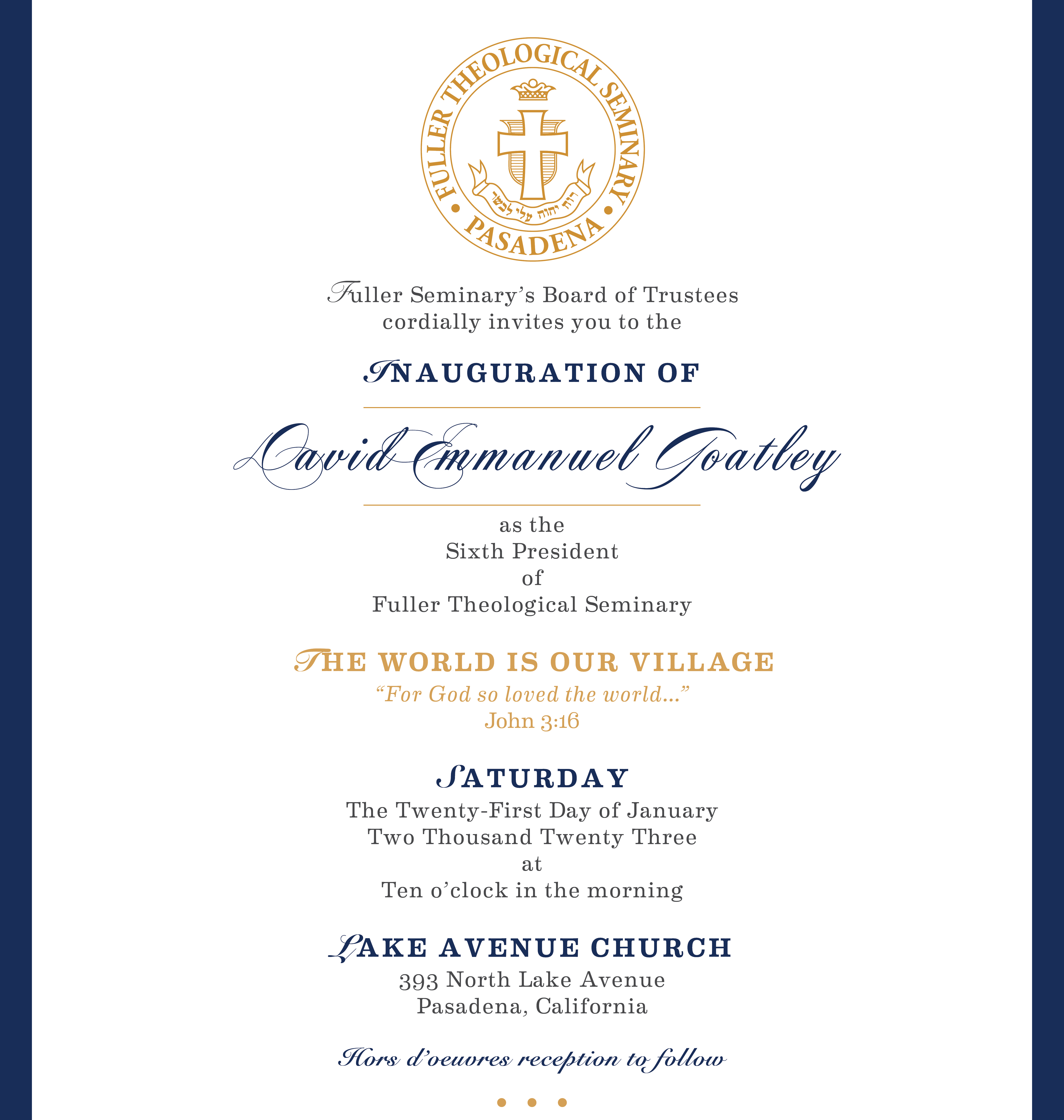 2023 Presidential Inauguration Invitation_F | Fuller Seminary